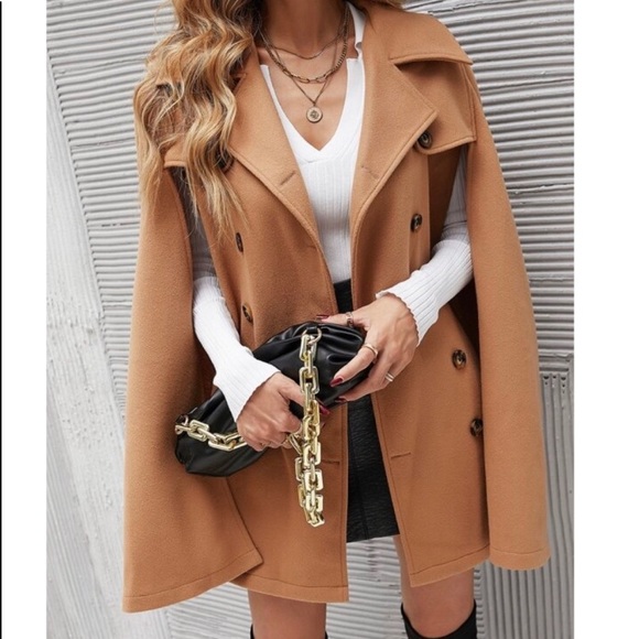 Jackets & Coats | Tan Pea Coat Button Up Cape Jacket | Poshmark